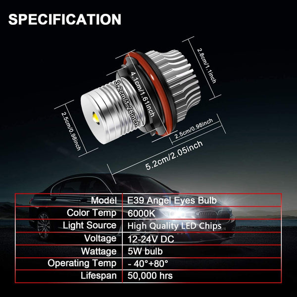 10W LED Angel Eyes Bulbs Halo Ring Marker Headlight Lights 6000K White ...